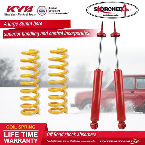 Rear KYB SKORCHED 4'S Shock Absorbers Raised King Springs for Pajero NM ...