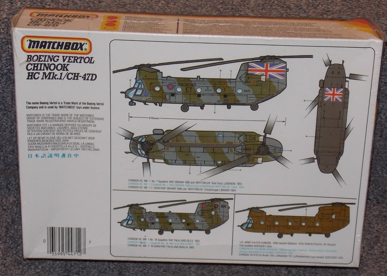 Matchbox Boeing Vertol Chinook Helicopter HC Mk.1 Ch-47d Plastic Model ...