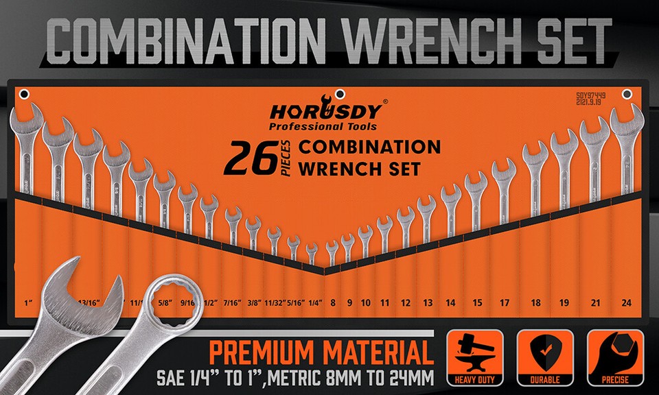 26pc Duo Metric SAE Combination Spanner Set Gear Wrench Standard Head ...