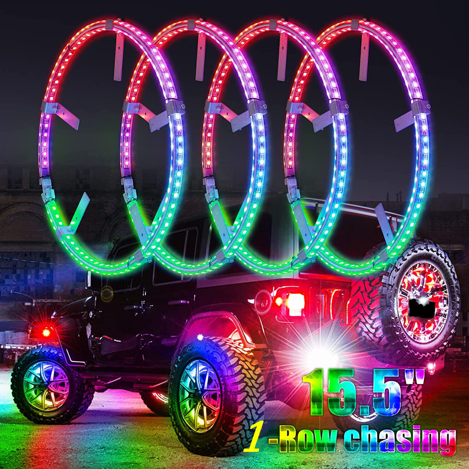 Bluetooth APP 4x 15.5'' RGB Wheel Ring Lights LED Light For Truck Car ...