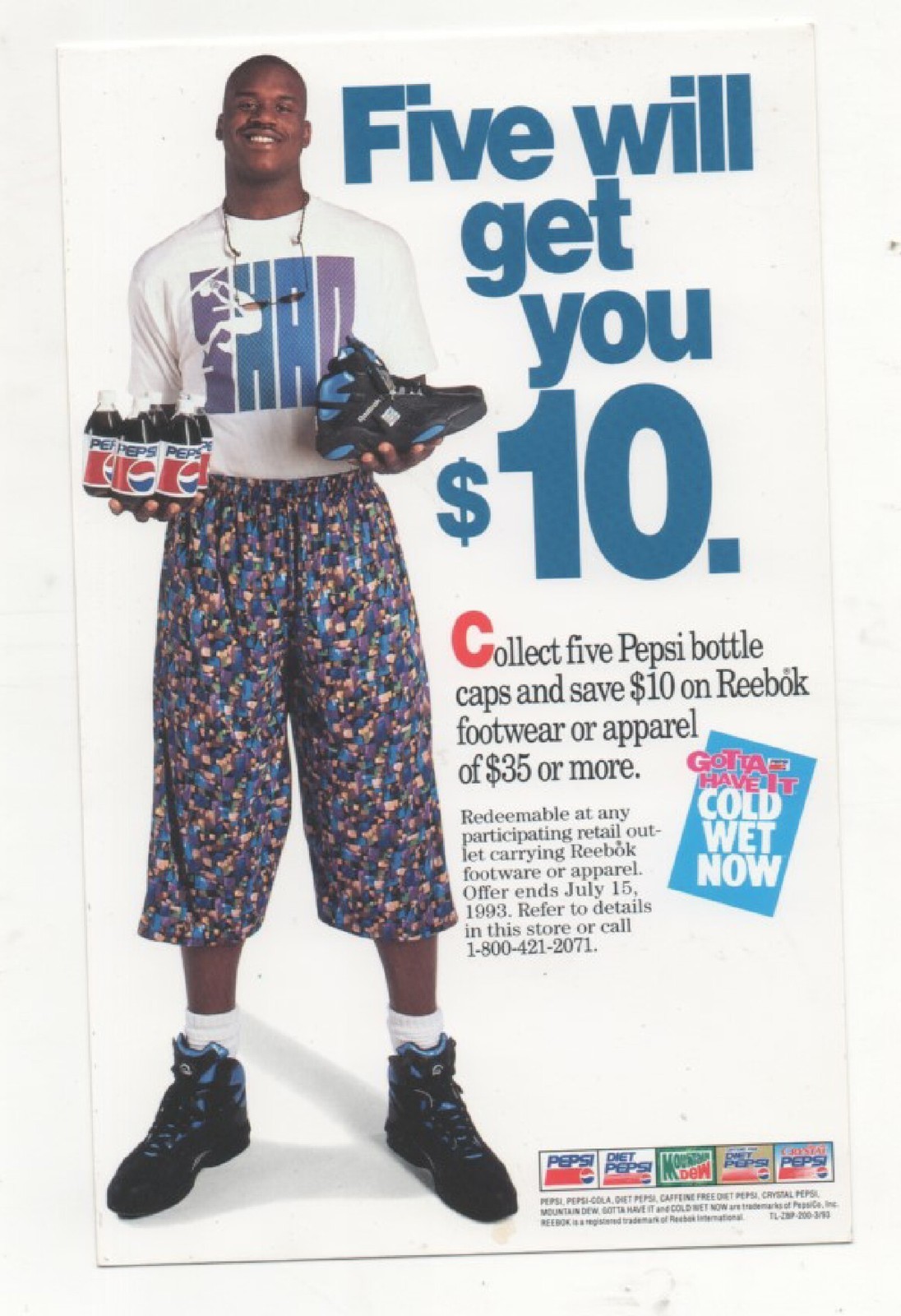 Shaq Shaquille O'Neal /Pepsi Door Decal 1993 Unused | eBay