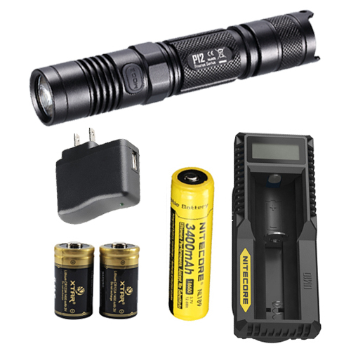 Nitecore P12 2015 Version w/ NL189, UM10, USB Wall Adaptor & 2 CR123A ...