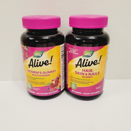 2 Nature's Way Alive! Hair, Skin & Nails Gummies, Advanced, 60 Gummies ...