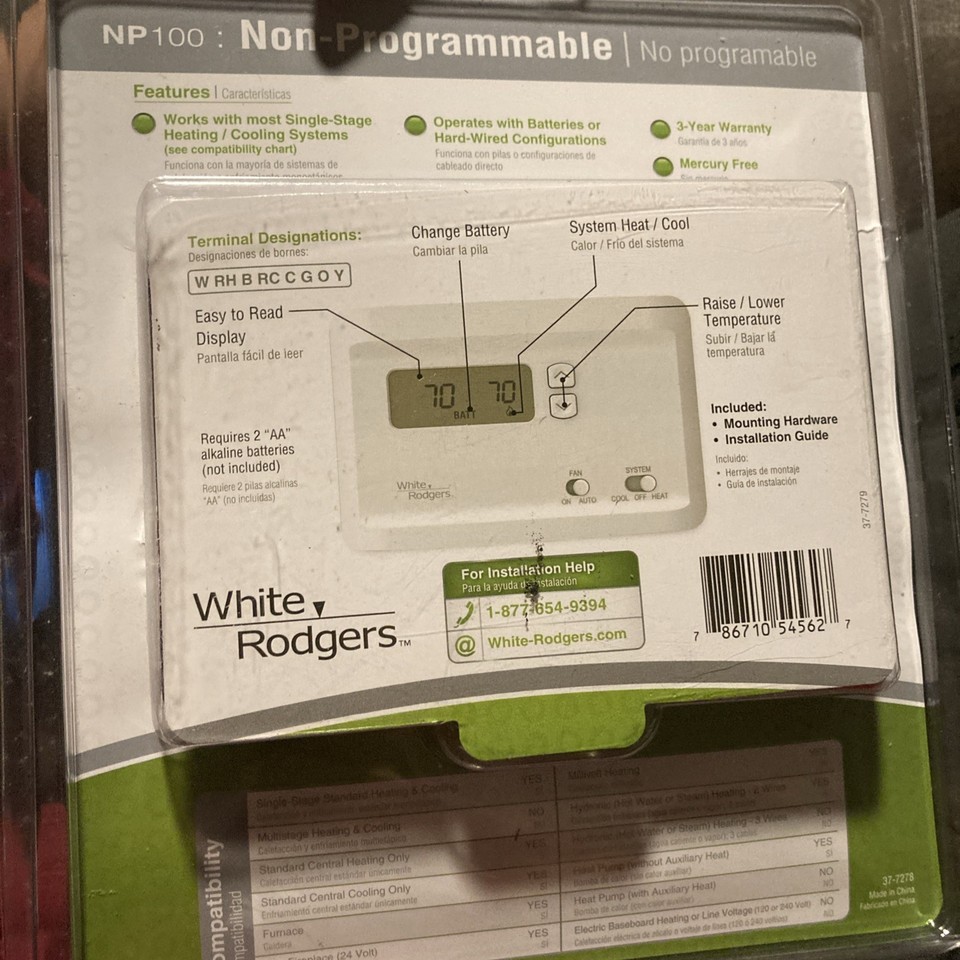 White Rodgers Heat / Cool Thermostat WHT NP100 NOB Non-Programmable | eBay