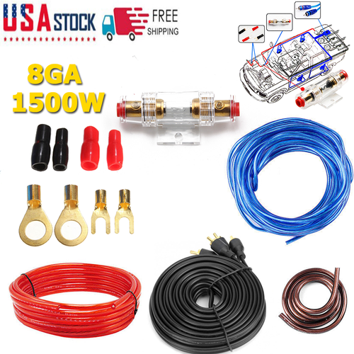 Car Amplifier Wiring Kit 1500w 8GA Amp Audio Subwoofer RCA Power Cable ...