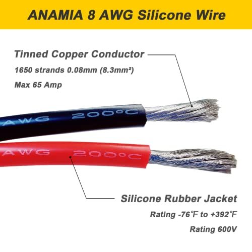 8 Gauge 8 Awg Silicone Wire 25ft Black Ultra Flexible Stranded Tinned ...