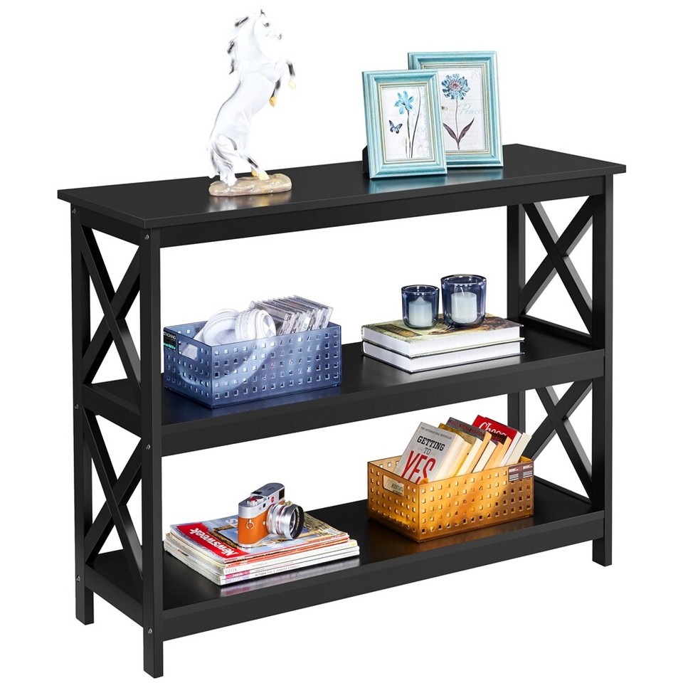 Slim Console Table X-Shape Side Table Storage Shelve Multi-tier ...