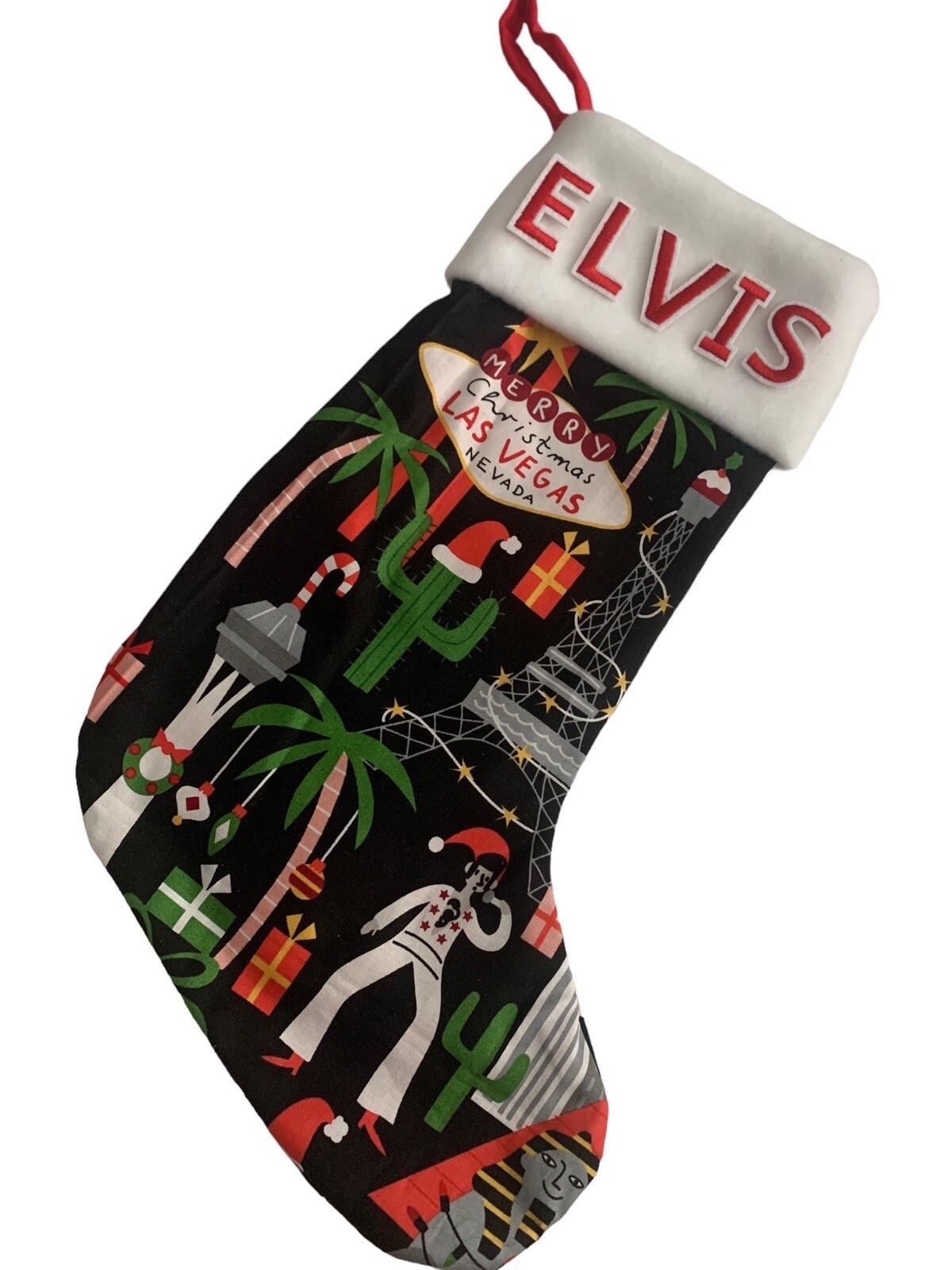 Elvis Is Vegas Xmas STOCKING 16" COTTON FLANNEL & FLEECE PERSONALIZE ...