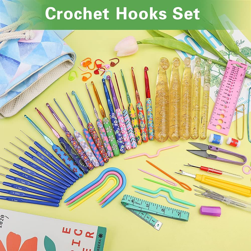 116 PCS Crochet Hooks Sets Ergonomic Kits with Storage Bag & Crochet ...