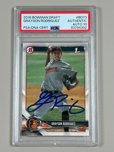 Grayson Rodriguez Signed 2018 Bowman Draft Card #BD73 PSA 10 Auto 1st ...