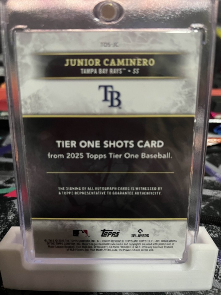 2025 Topps Tier One Tier One Shots Junior Caminero AUTO Red Foil /25 On ...