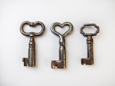 Three (3) Antique Keys, Hollow Barrel Skeleton Keys, Unique Designs! | eBay