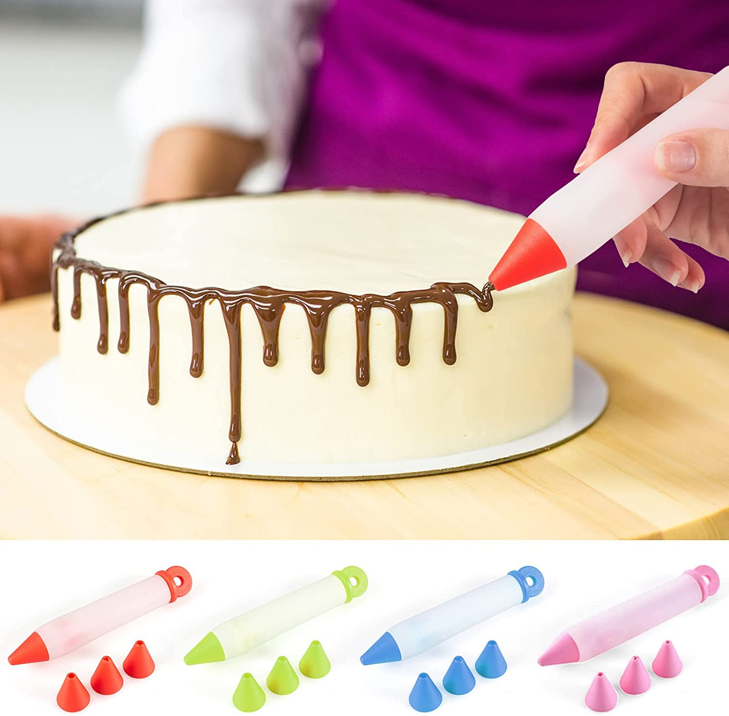 Cake Decorating Pens Kit 4Pcs, Silicone Food Cream Squeeze Writing Pen ...