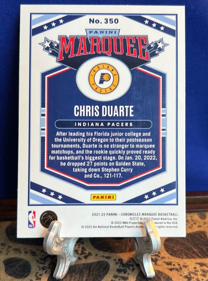 2021-2022 Panini Chronicles Marquee Chris Duarte Rookie #350 INDIANA ...