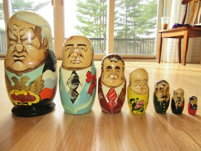 18I/VINTAGE RUSSIAN USSR PRESIDENTS/NESTING DOLLS/MATRYOSHKA/YELTSIN/7 ...