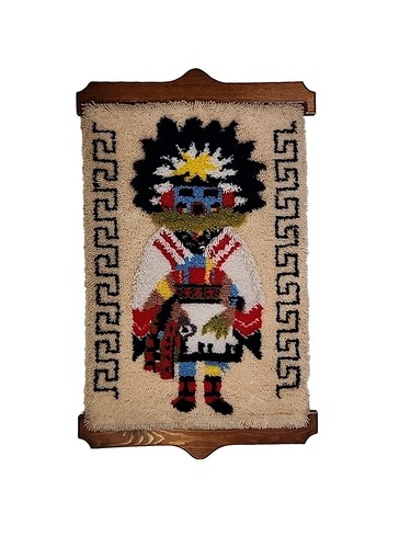 Vintage Latch Hook Native American Indian theme Rug Wall Hanging ...