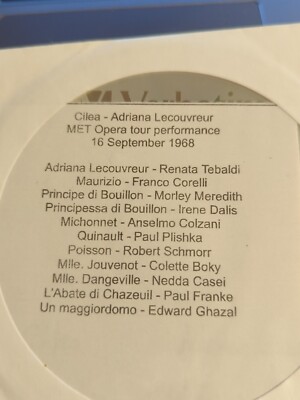 Live Opera Recording CD2088 Lecouvreur Tebaldi Corelli Meredith Dalis ...