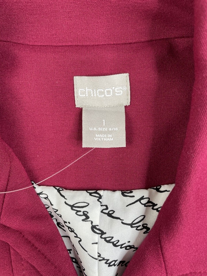 CHICOS Size 1 Medium Jacket Blazer Ponte Knit Dark Pink Office Wear | eBay