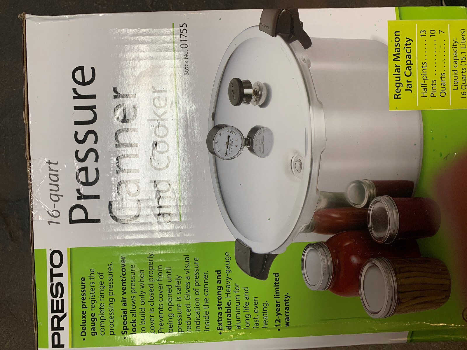 Presto 1755 16-Quart Aluminum Pressure Cooker - Silver, (1755) for sale ...