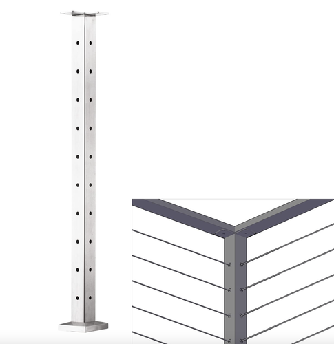 Cable Railing Corner Post Deck Rail Post w/Pre-Drilled Holes Stainless ...
