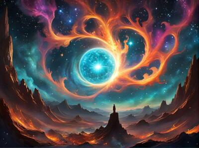 Space Orb Formation Nebula Rocky Colorful Alien Landscape Mountains Art ...