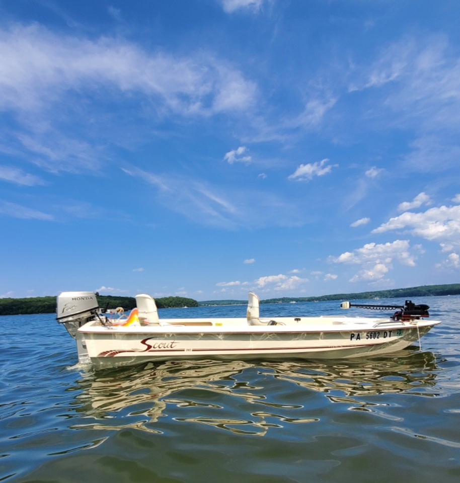 🇺🇸 SCOUT 141 SMALLEST SKIFF 14FT BASS BOAT HONDA 9.9 LOW HRS & TROLLING ...