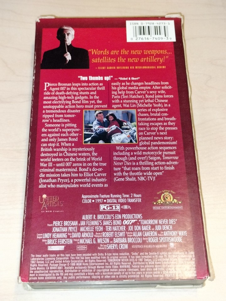 Tomorrow Never Dies (VHS, 1999, James Bond 007 Collection) 27616740939 ...