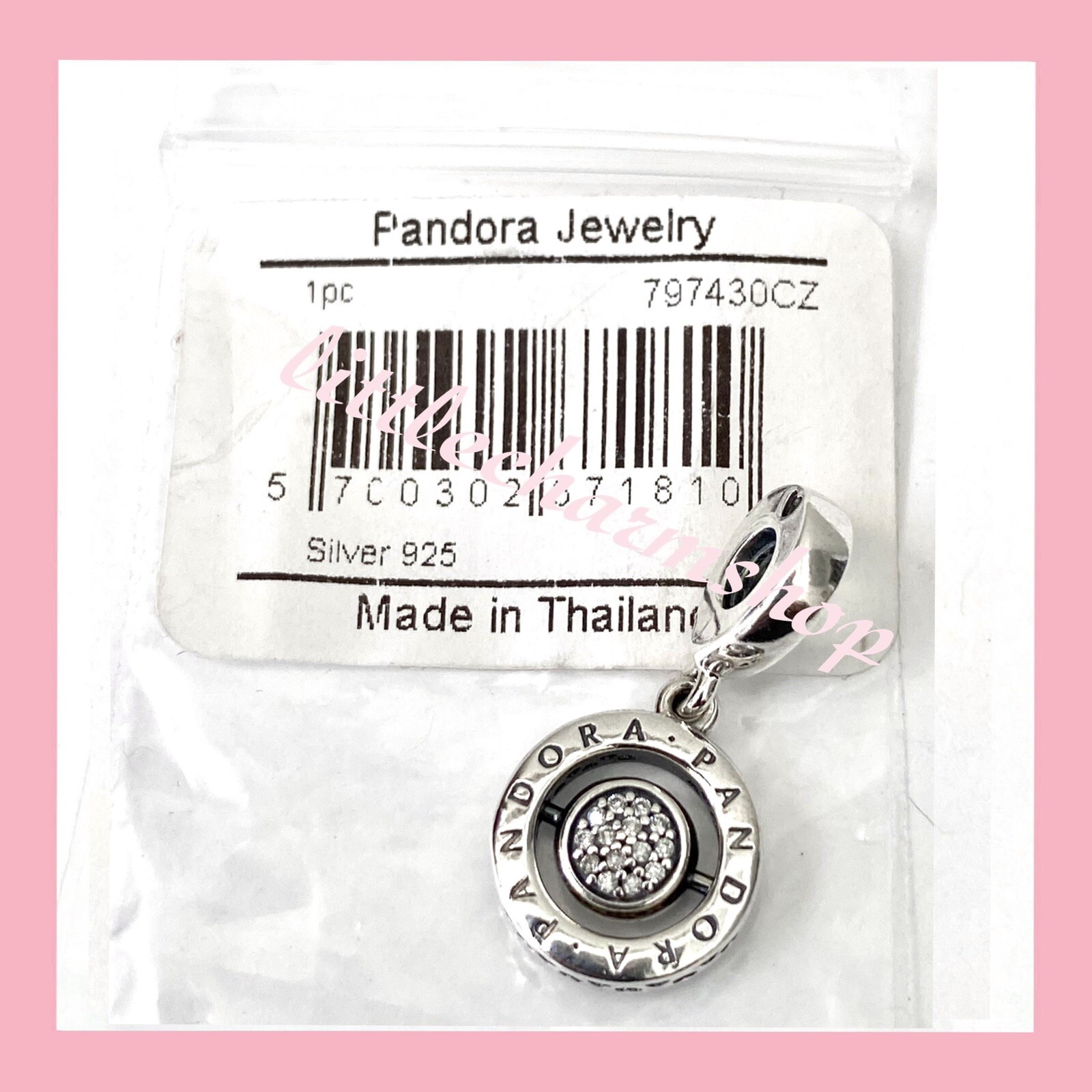NEW Authentic PANDORA Spinning Logo & Pave Dangle Charm - 797430CZ ...