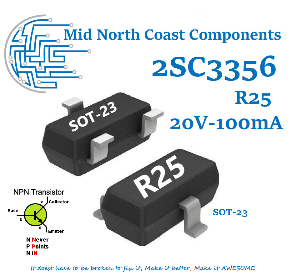 2SC3356 R25 20V 100mA 200mW NPN High Frequency Silicon Transistor SMD ...