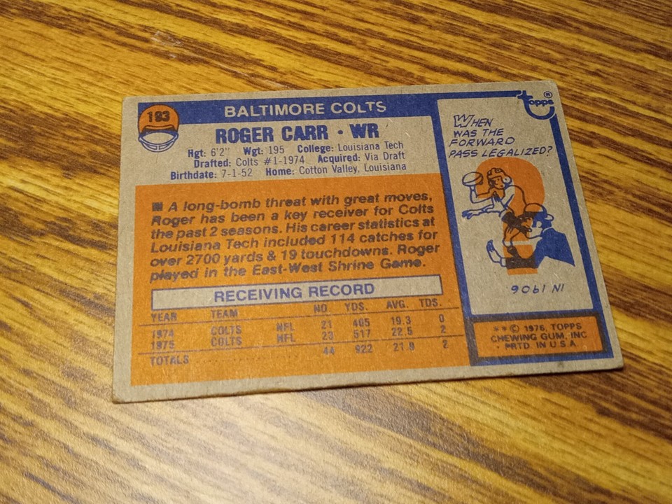 ROGER CARR FOOTBALL CARD FROM THE 1970S! MINT STATE CONDITION! REALLY ...