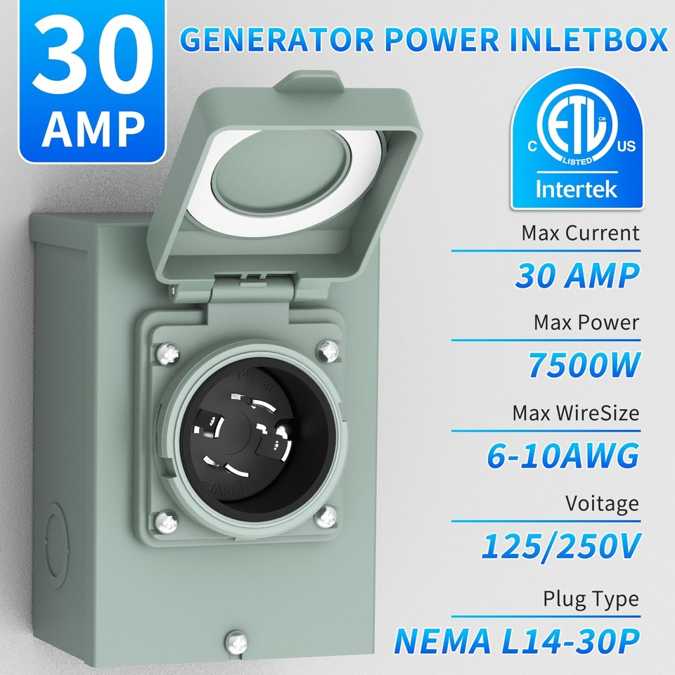 BEBOBLY Generator Inlet Box, 30 Amp NEMA L14-30P Power Inlet Box for 4 ...