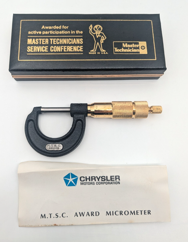 CHRYSLER MOTORS CORP MASTER TECHNICIAN GOLD TOOL AWARD MICROMETER w ...
