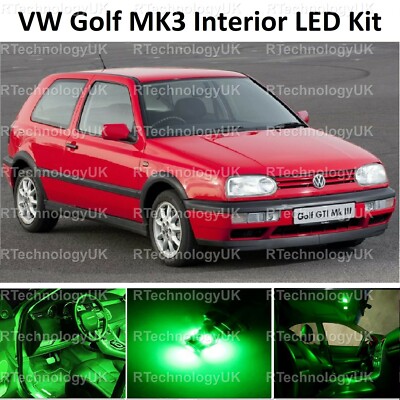 GREEN PREMIUM for VW GOLF MK3 MK 3 MKIII INTERIOR FULL LED BULBS LIGHT ...