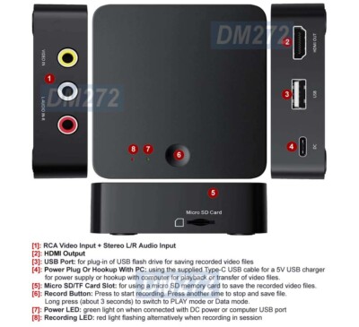 Analog RCA AV To Digital Video Digitizer MP4 Video Recording TF Card ...