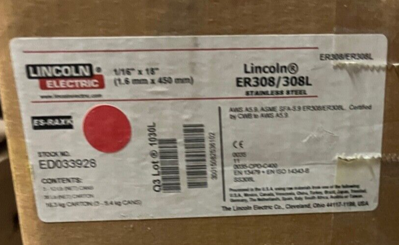 Lincoln Electric ER308 1/16” X 18” Stainless Welding Rod ER308L ...