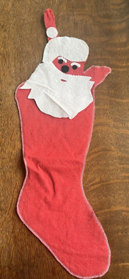 VINTAGE HANDMADE FELT CHRISTMAS STOCKING - SANTA CLAUS FACE | eBay