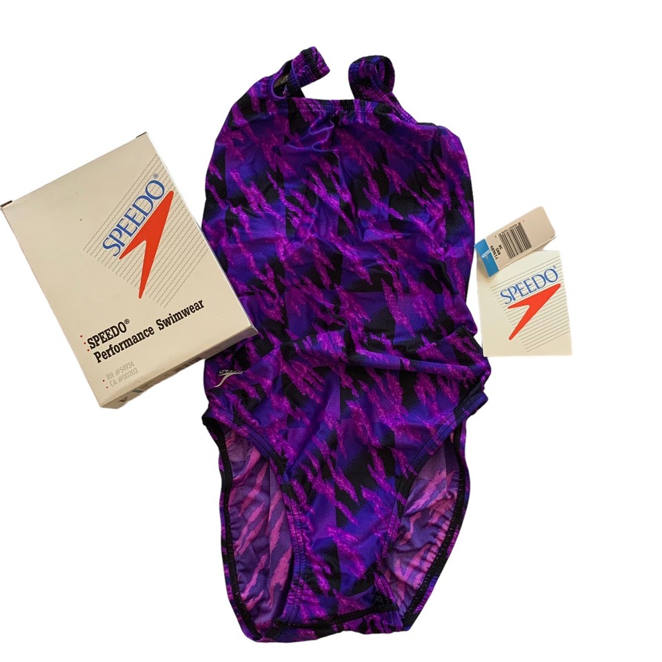Vintage Speedo Women's Abstract Purple Open Back High Cut Swimsuit 30 ...