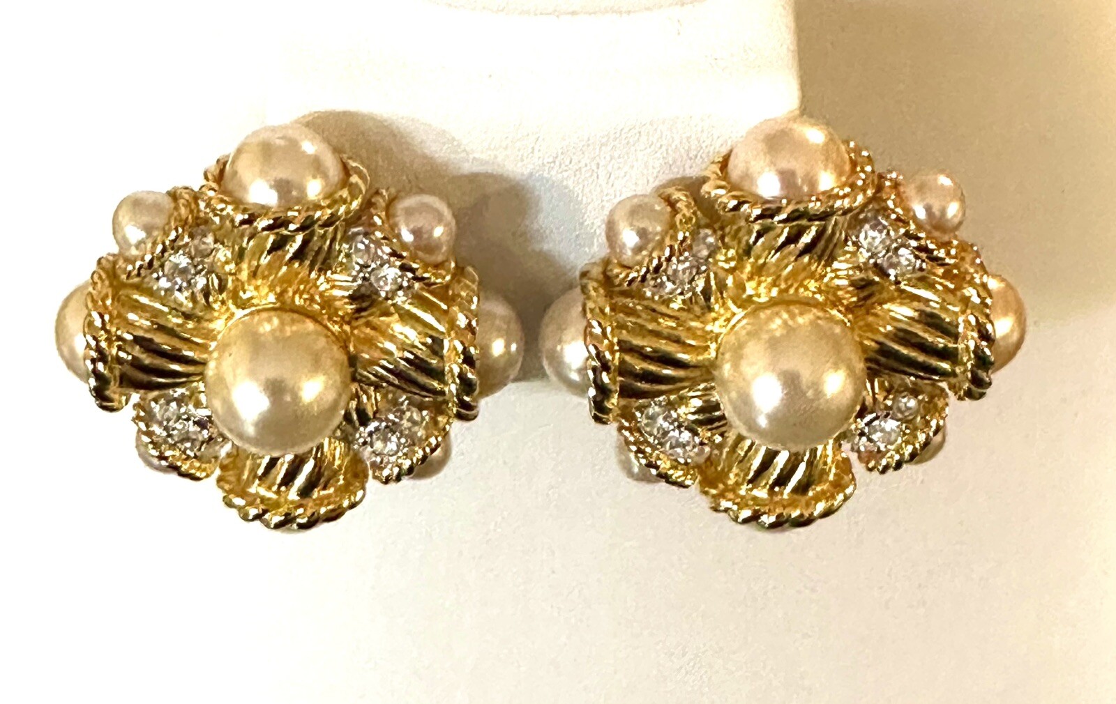 Kenneth Jay Lane KJL Vintage Pearl & Crystal Earrings… - Gem