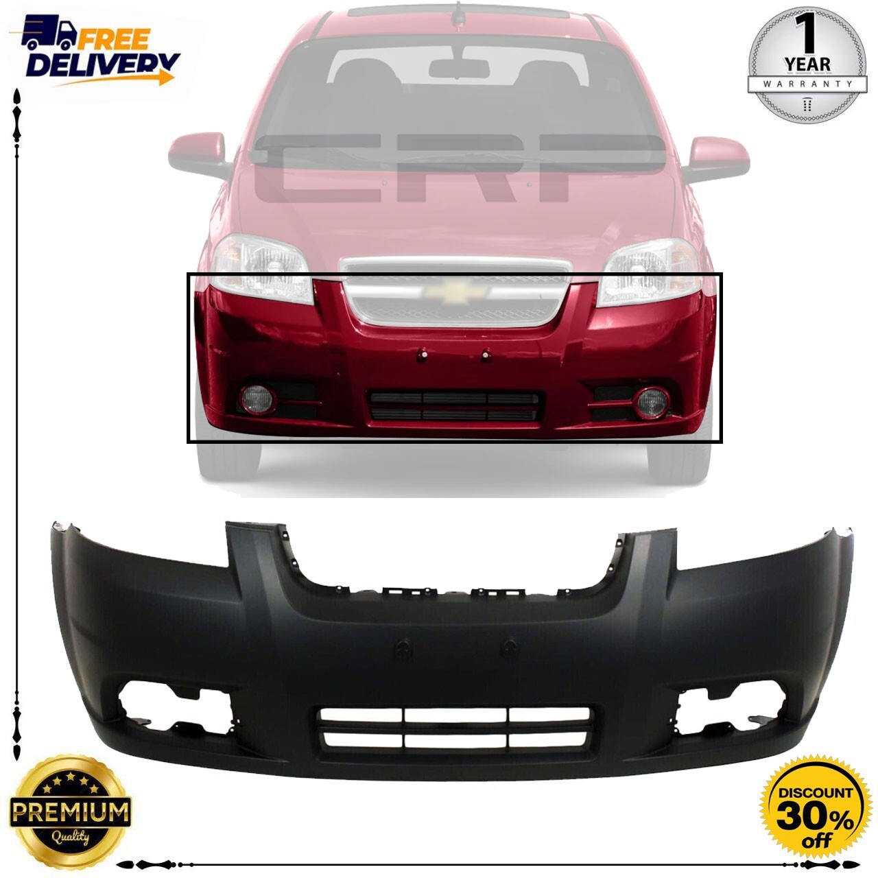 Bumper Cover For 2007-2011 Chevrolet Aveo LS LT Models Front Plastic ...