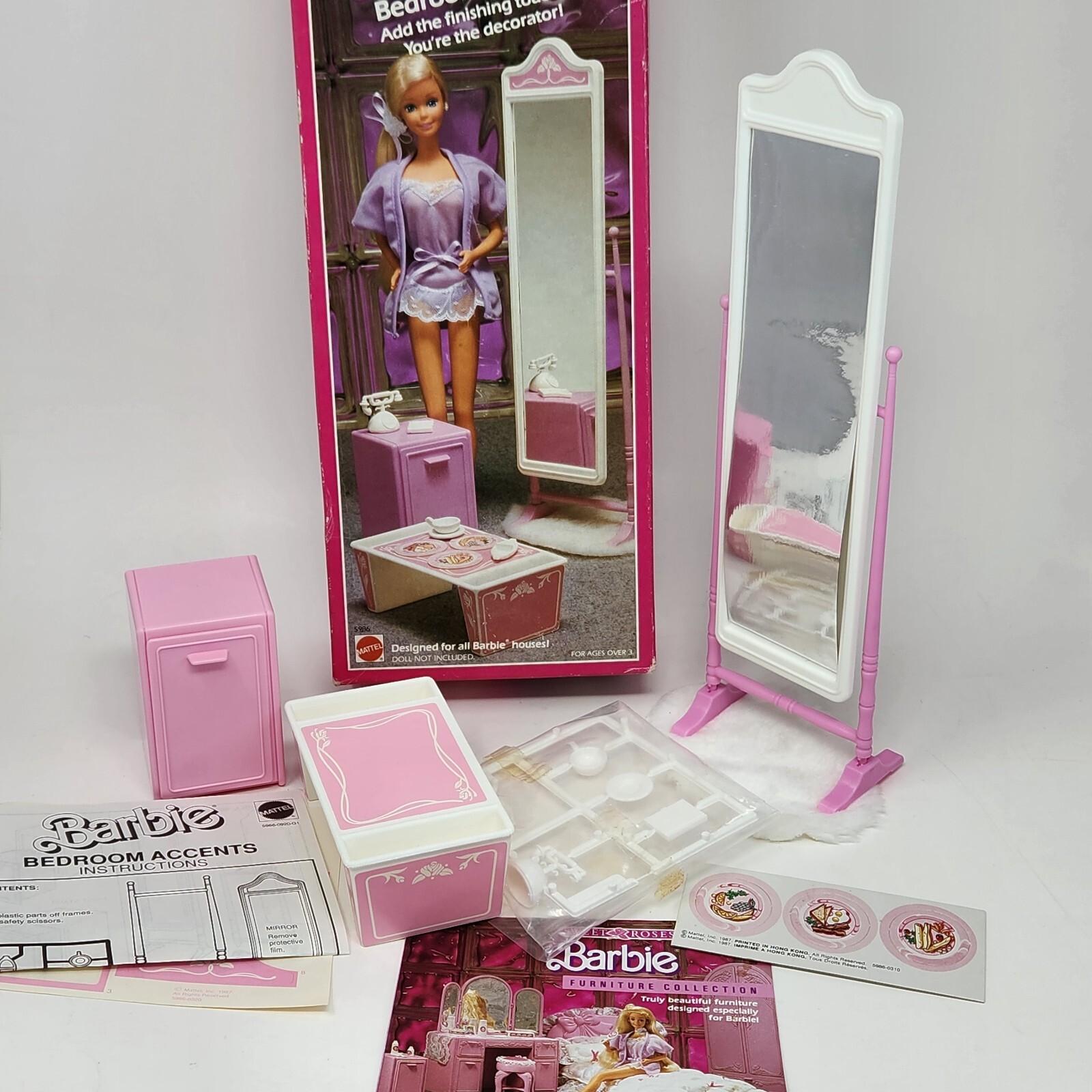 VINTAGE 1987 BARBIE SWEET ROSES DREAM HOUSE BEDROOM ACCENTS FURNITURE ...