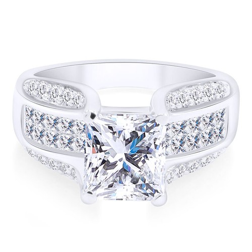 Princess & Round Simulated Diamond Bridge Wedding Ring Solid Sterling ...