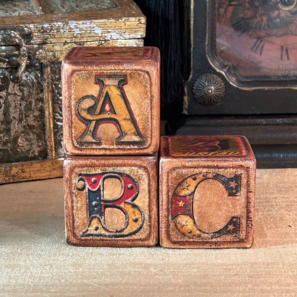 3 SOLID WOOD ABC CIRCUS BLOCKS STEIFF ANIMALS, VINTAGE CIRCUS ...