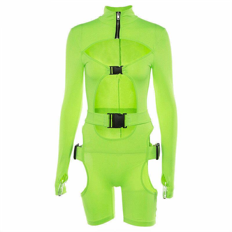 Hollowed Out Womens Buckle Playsuit Rave Bodysuit Jumpsuit | eBay