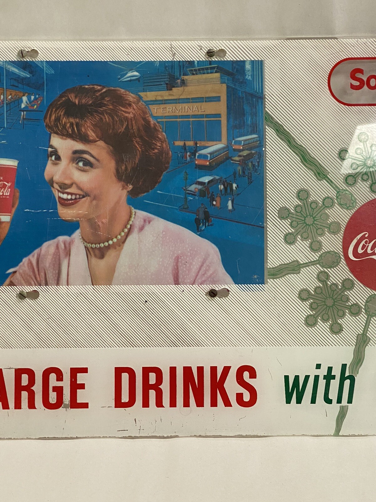 Unusual 1950s Coca-Cola Reverse on Lucite Sign lovely lady holding cup ...