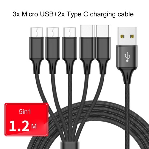USB2.0 to Micro USB TypeC Charging Cable Simultaneously 5 Devices Fast ...