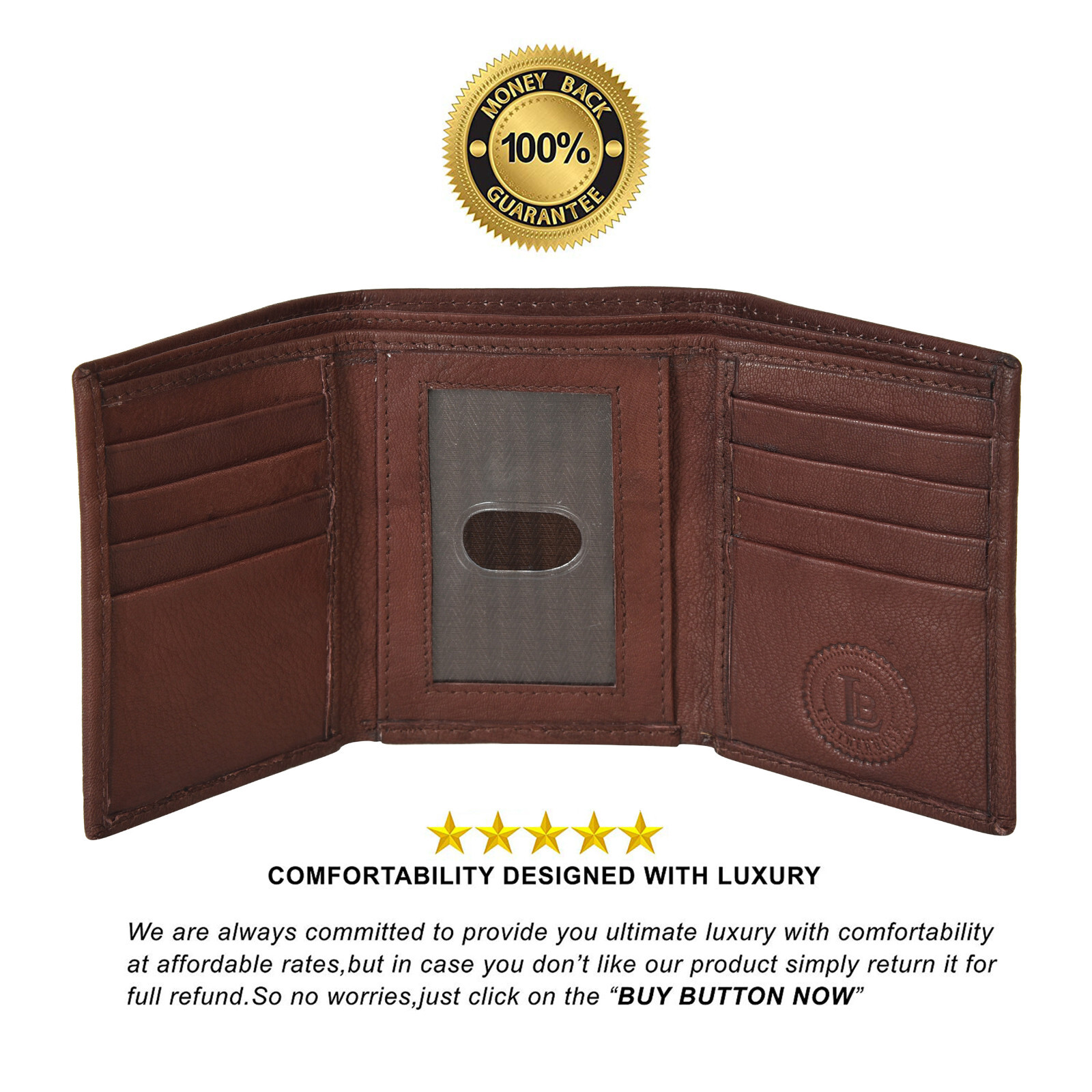 Genuine Leather Mens Wallet Slim Trifold Wallets For Men With ID Window ...