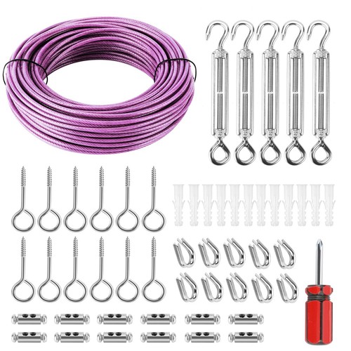 Clothes Line Wires Magenta Pink, 100ft Pvc Coated Wire Rope Kit, 1/8 ...