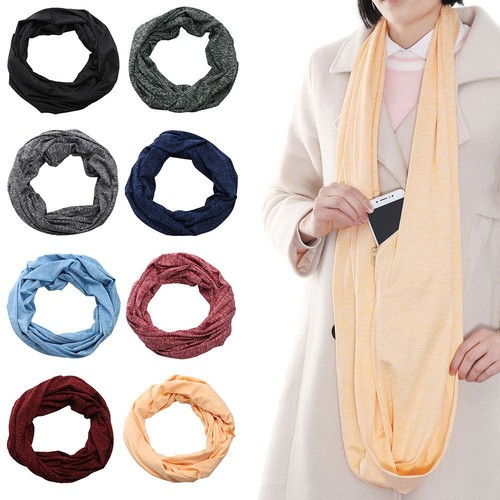 Loop Scarves Zipper Pocket Scarf Winter Ring Blanket Double Layer Wrap ...