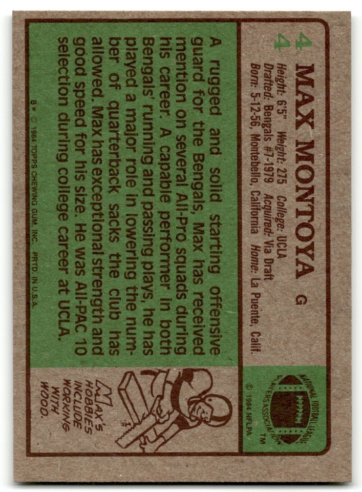 1984 Topps Max Montoya Cincinnati Bengals #44 | eBay