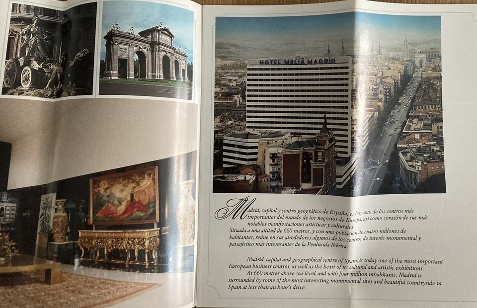 1980s MELIA HOTEL MADRID,SPAIN BROCHURE FOLDER TRAVEL VINTAGE ART ...